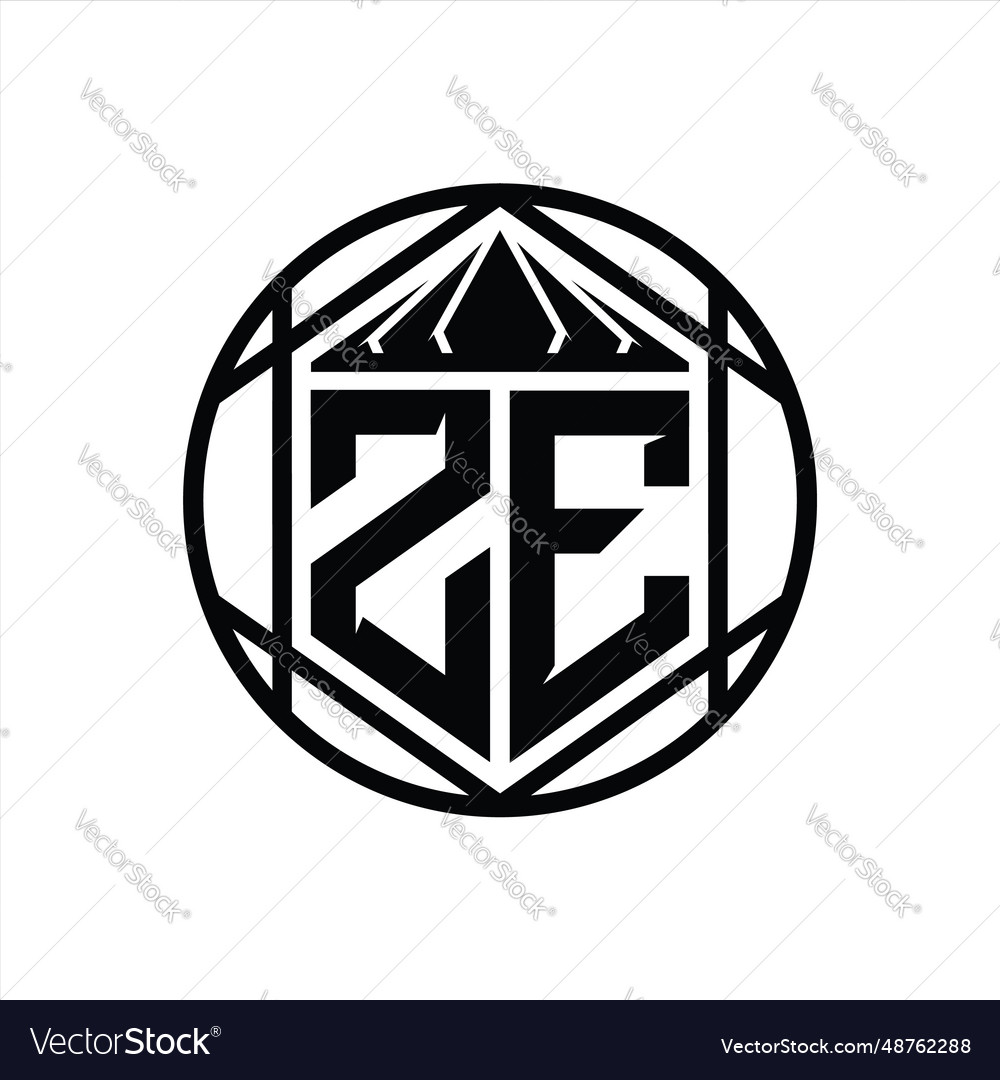 Ze letter logo monogram hexagon slice crown sharp Vector Image
