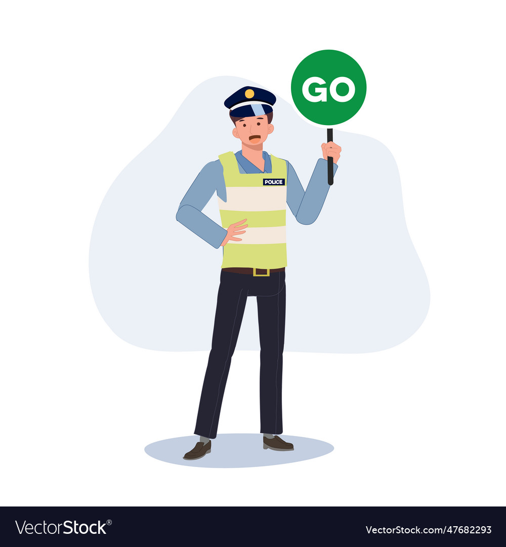 A traffic police holding traffic holding go sign Vector Image A traffic police holding traffic holding go sign Vector Image