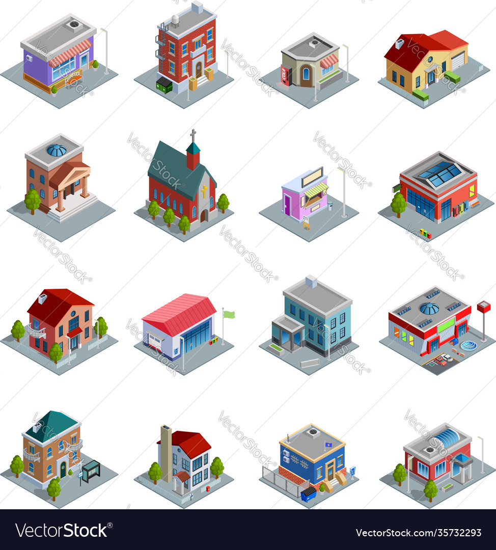 Building isometric icons set Royalty Free Vector Image