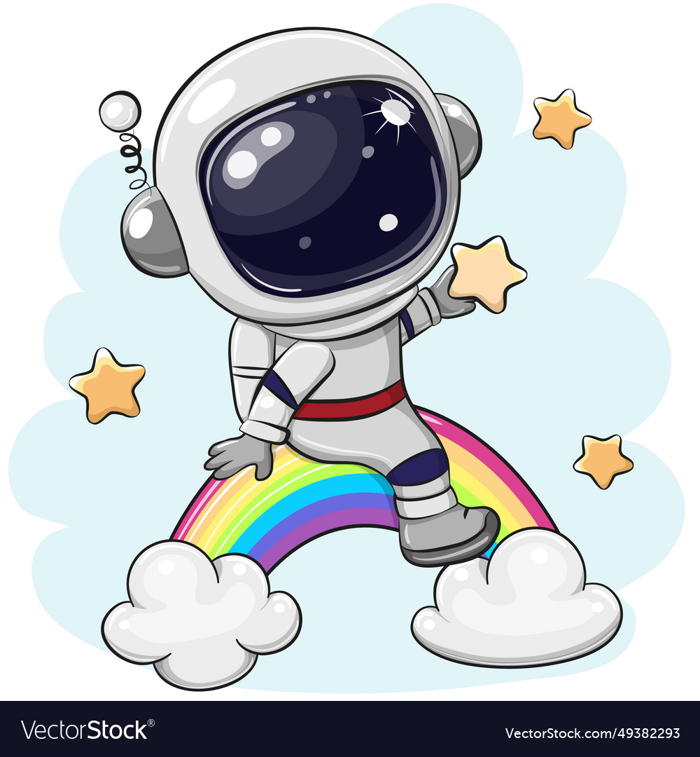Cartoon astronaut is sitting on the rainbow Vector Image