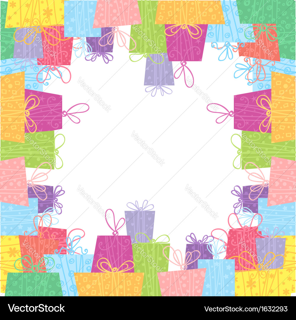 Colorful sale gift boxes celebration frame card Vector Image