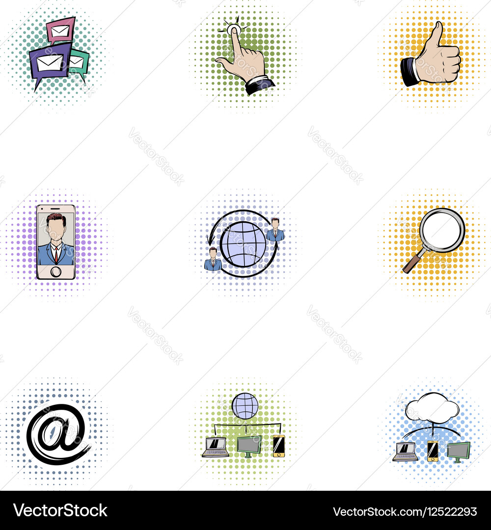 Data protection icons set pop-art style Royalty Free Vector
