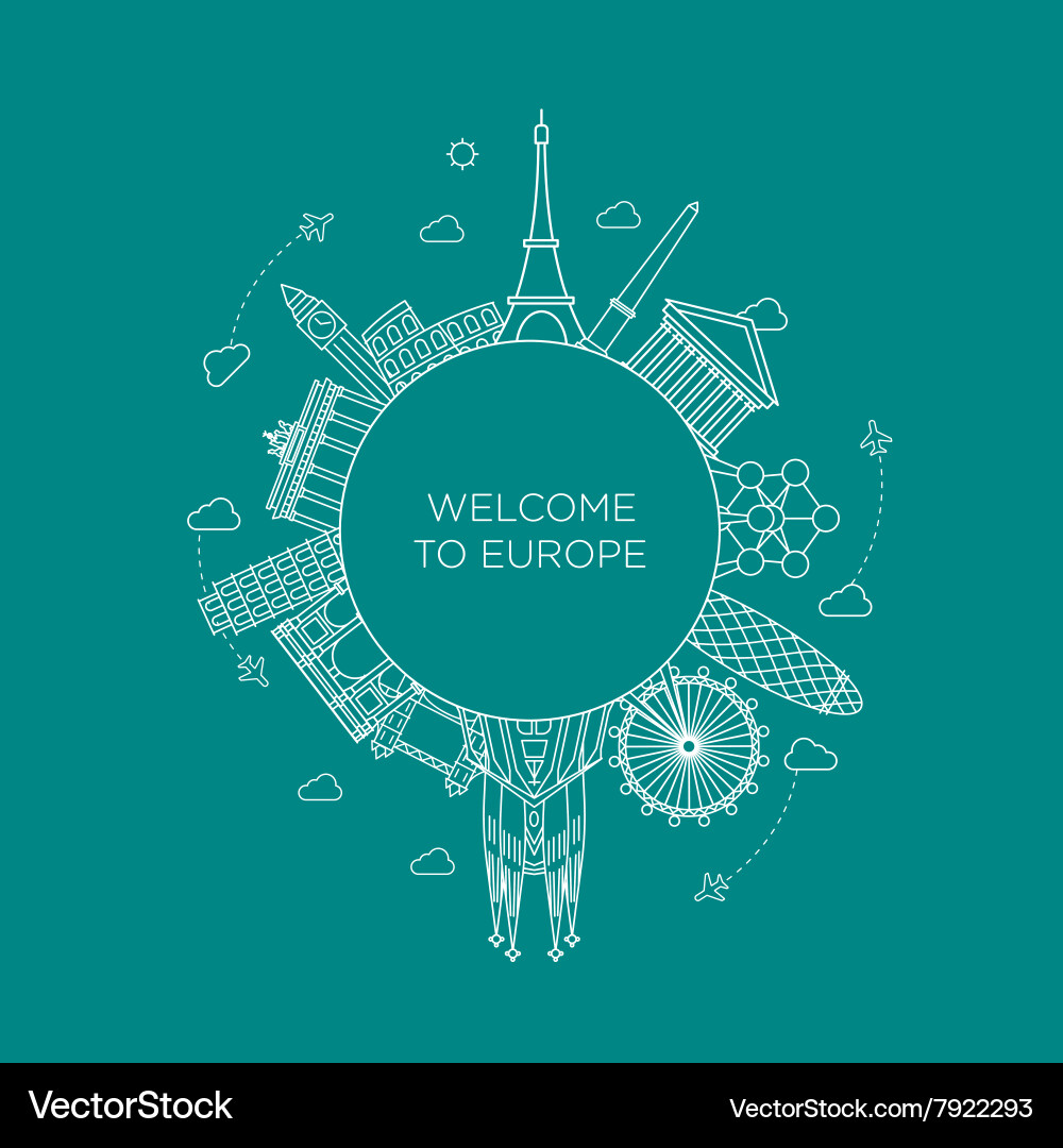 Europe monument line art style Royalty Free Vector Image