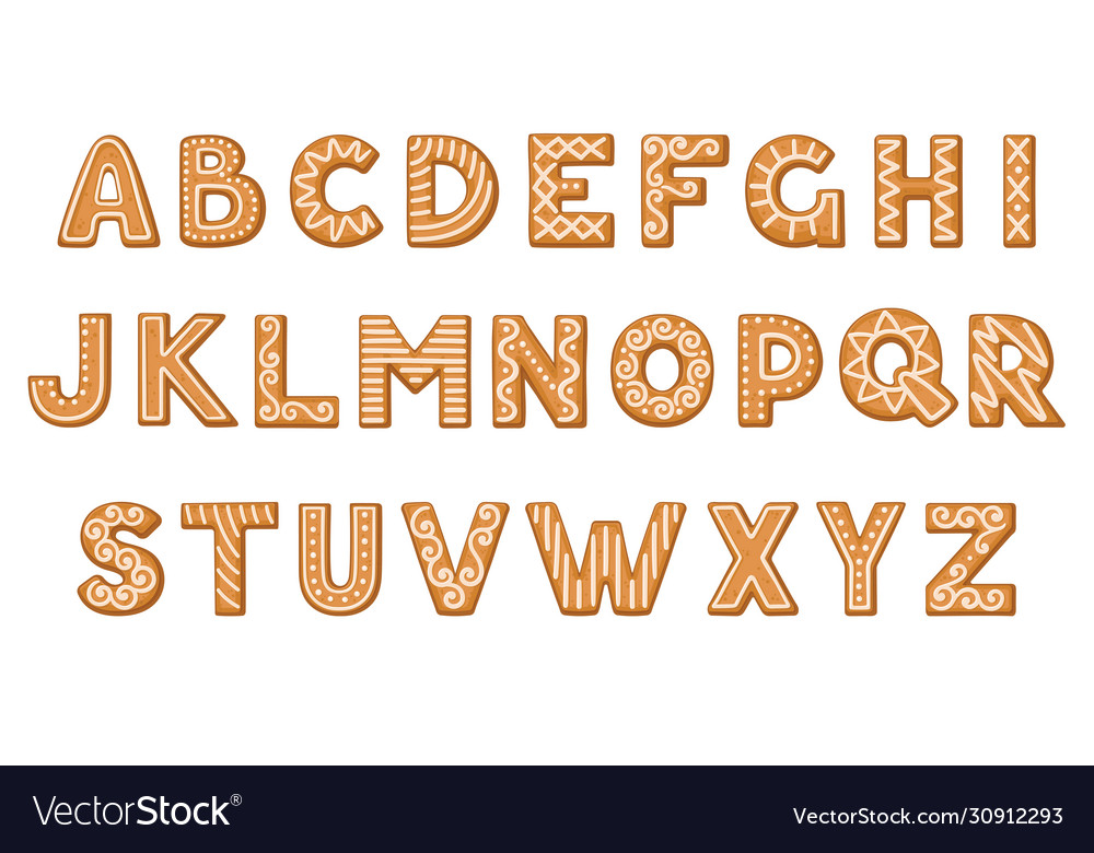 Gingerbread cookies in shape alphabet Royalty Free Vector