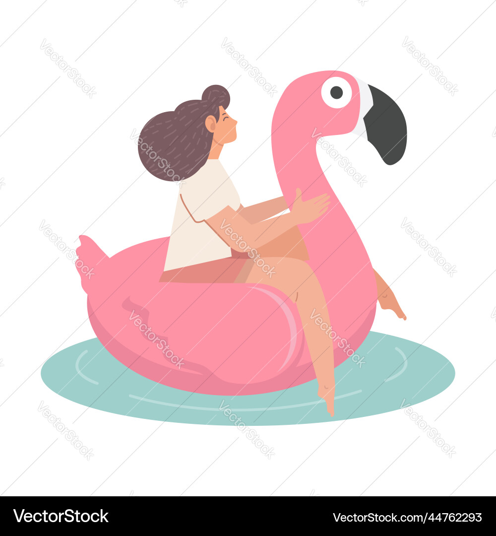 Girl on pink flamingo float Royalty Free Vector Image