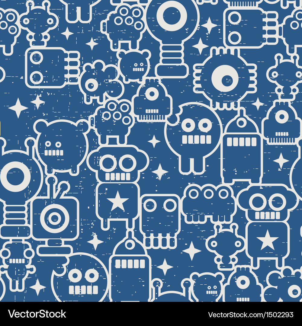 Seamless texture with nano robots in retro style Vector Image