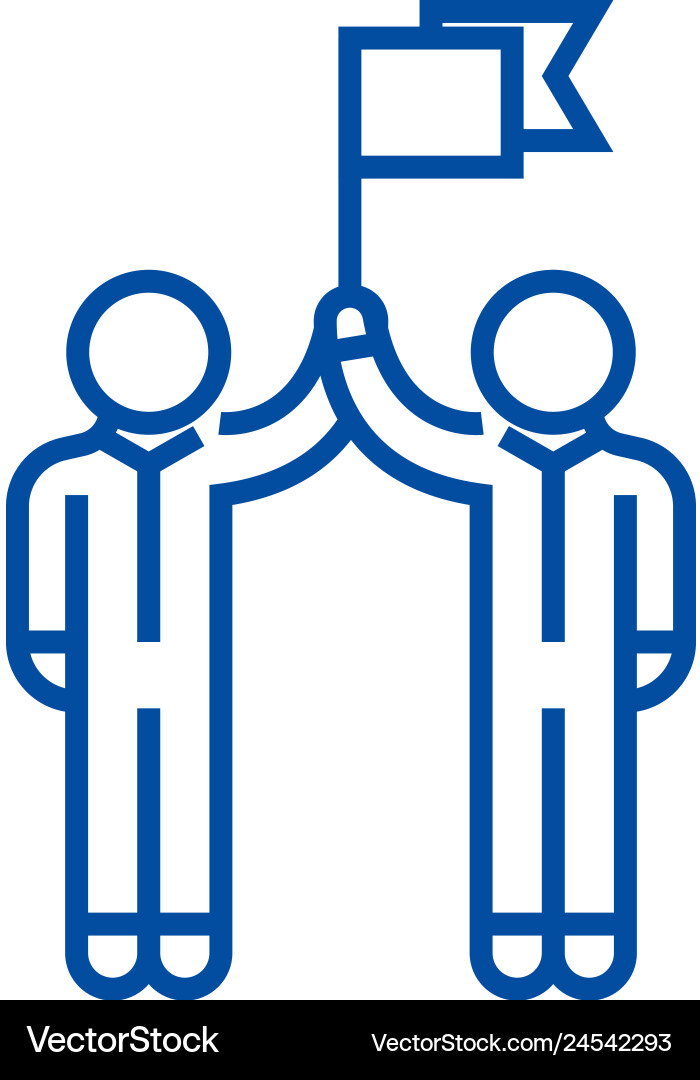 Teamworkmissiongoalmen with flag line icon Vector Image