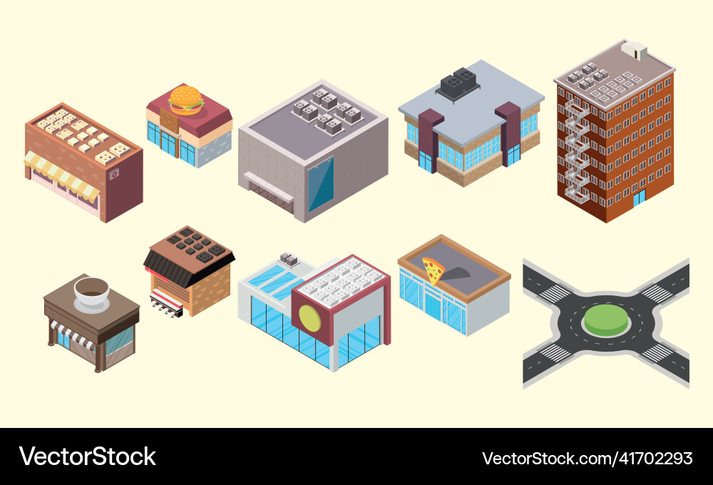 Ten isometric buildings icons Royalty Free Vector Image