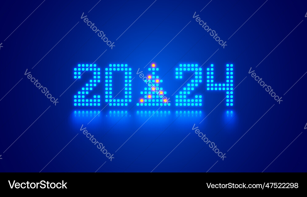 2024 digits christmas tree consist glowing pixels Vector Image