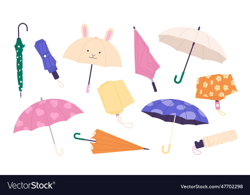 Colorful umbrella collection shelter rainy Vector Image