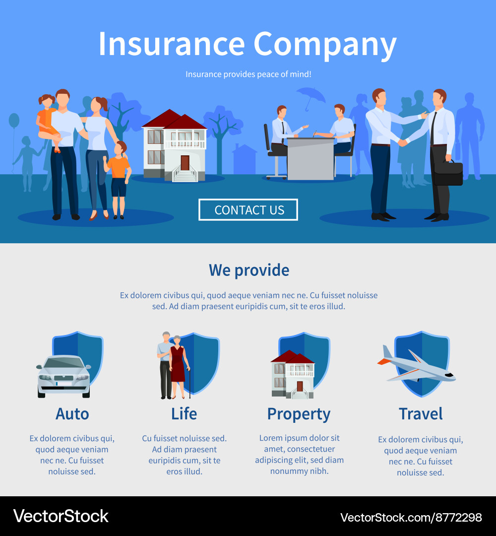 Insurance company one page website Royalty Free Vector Image
