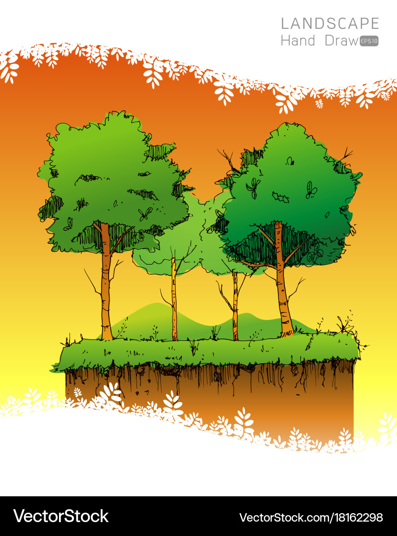 Natural landscape in hand drawn style Royalty Free Vector