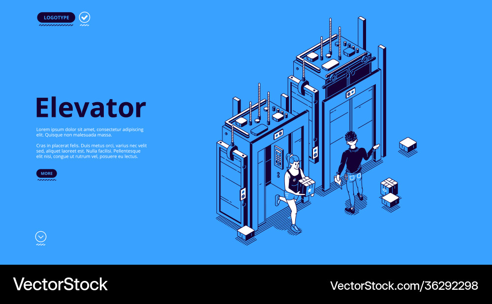 People in elevator lift isometric landing page Vector Image