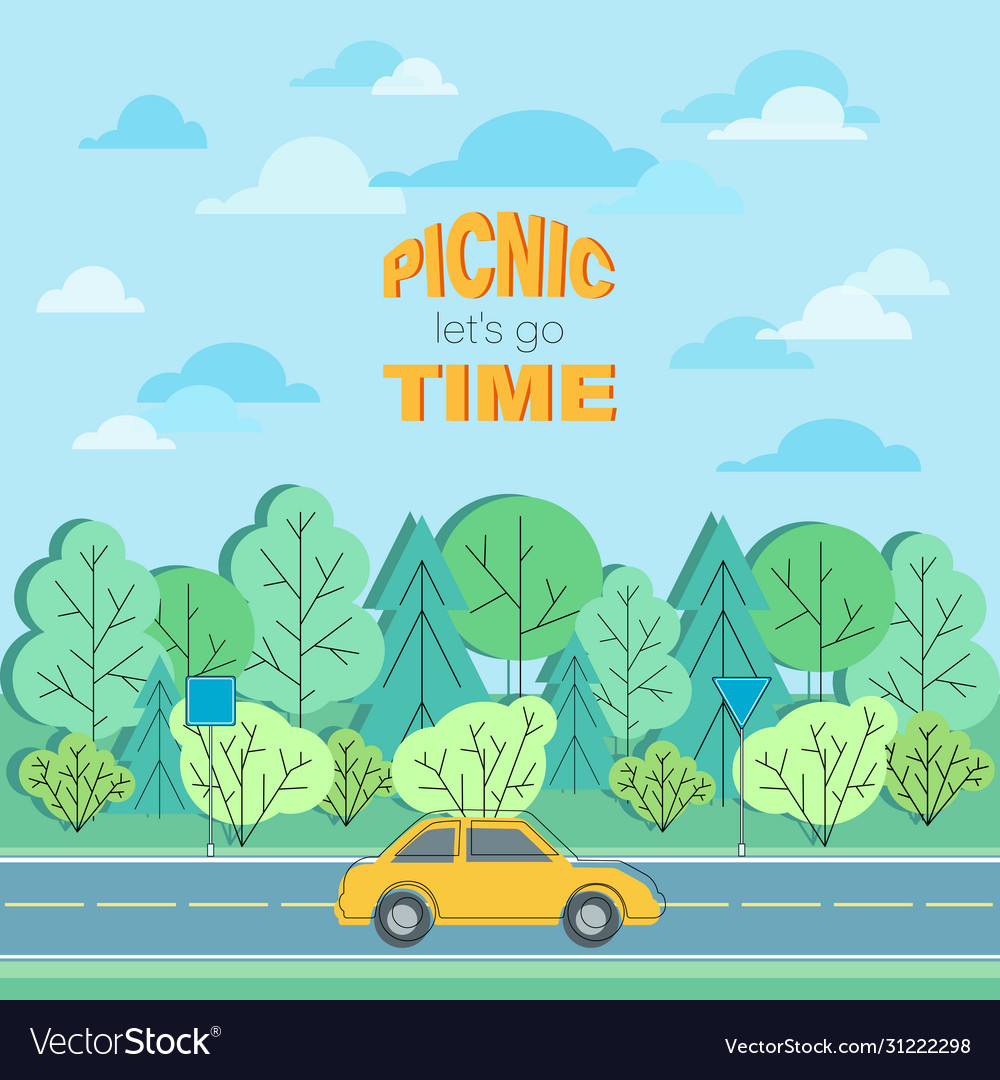 Picnic at park spring summer landscape Royalty Free Vector
