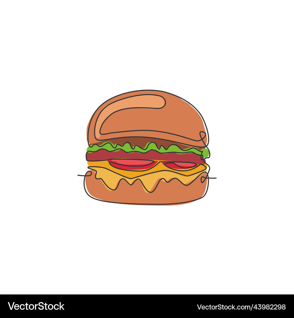 Single continuous line drawing of american burger Vector Image