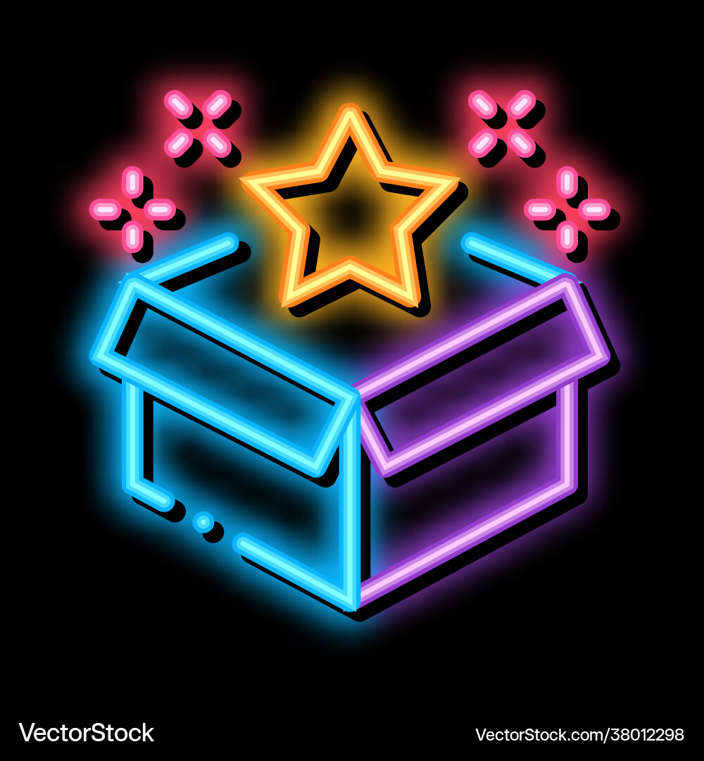 Star bonus box neon glow icon Royalty Free Vector Image