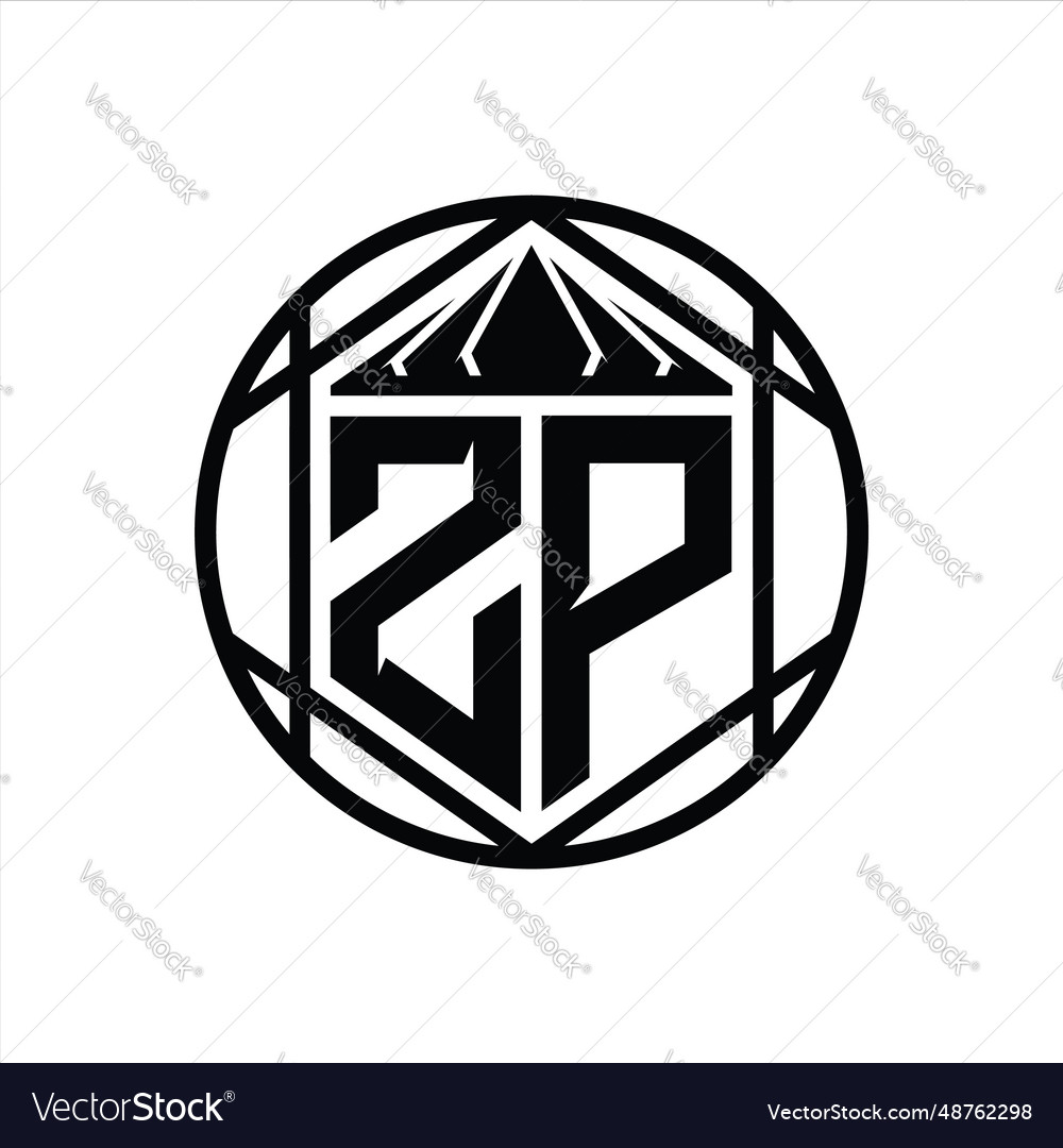 Zp letter logo monogram hexagon slice crown sharp Vector Image