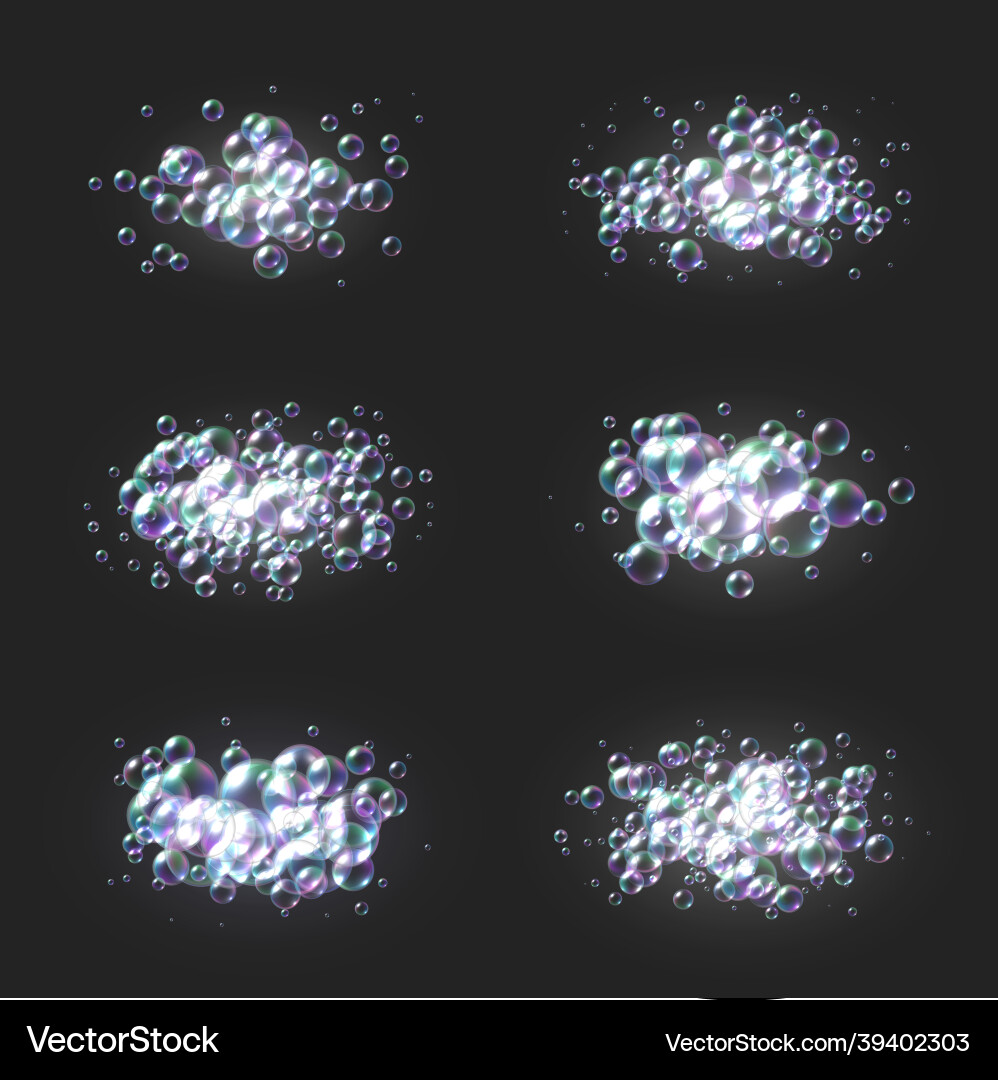 Collection of realistic soap foam Royalty Free Vector Image