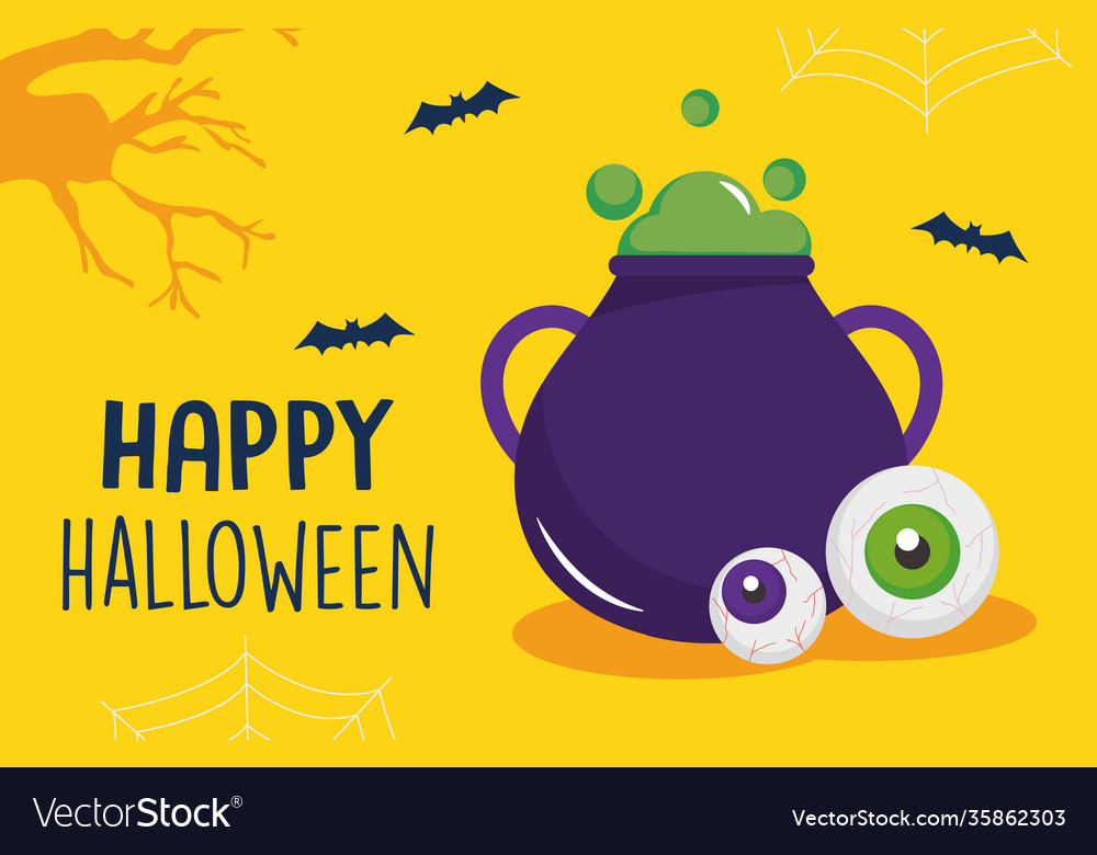 Happy halloween design with cauldron and scary Vector Image