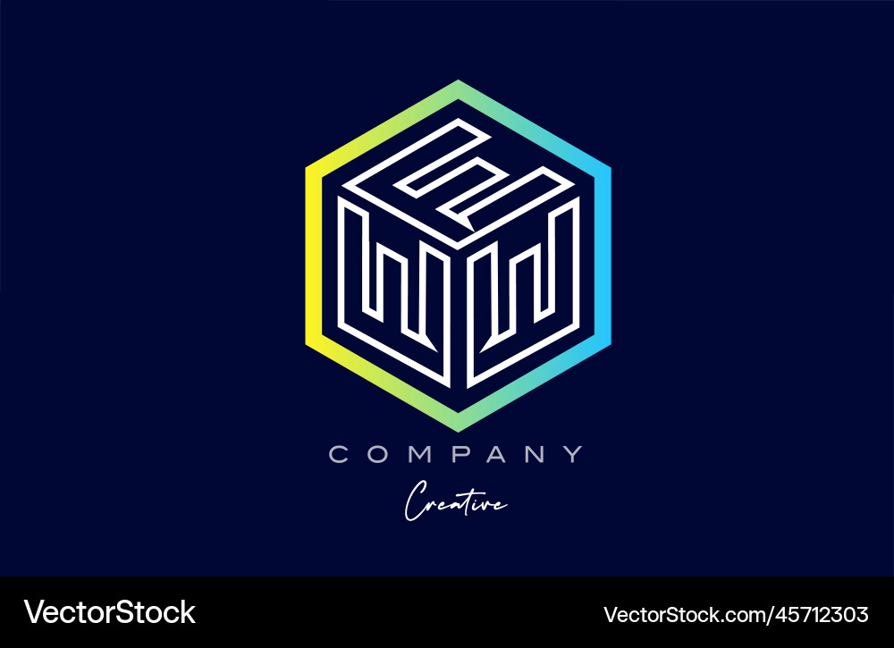 Line w three letter cube alphabet letter logo Vector Image