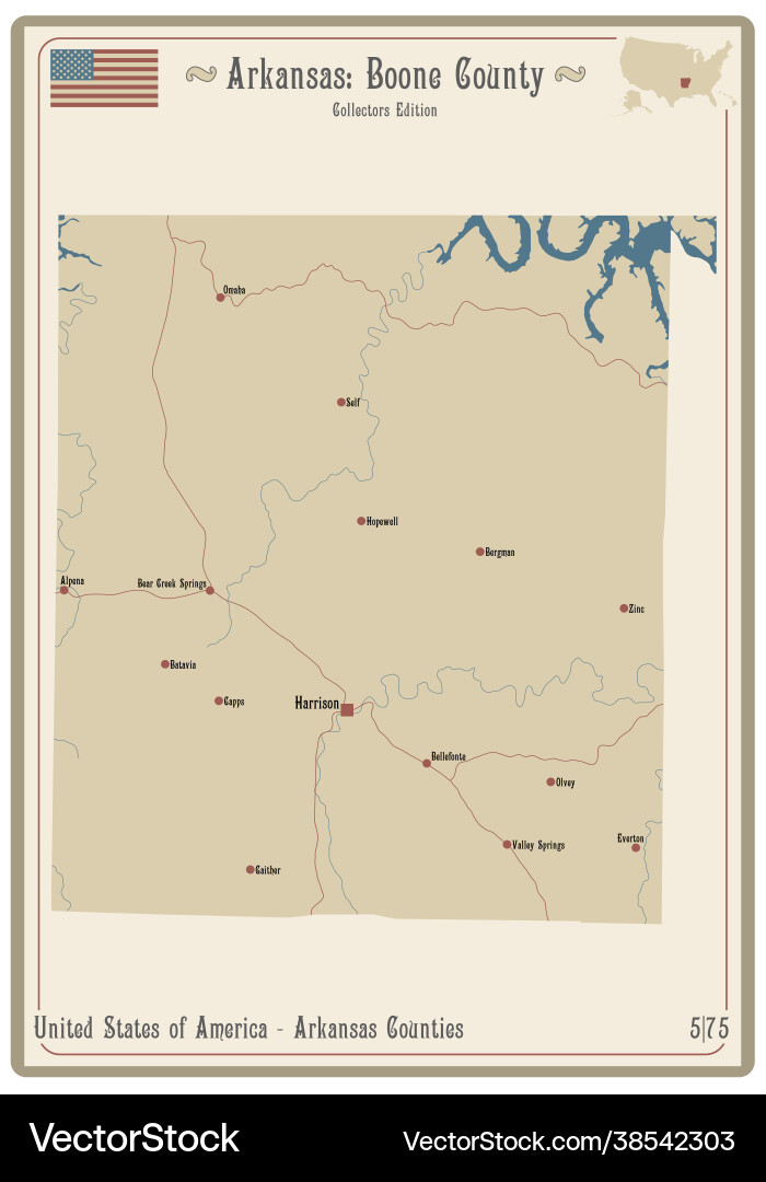Map boone county in arkansas Royalty Free Vector Image