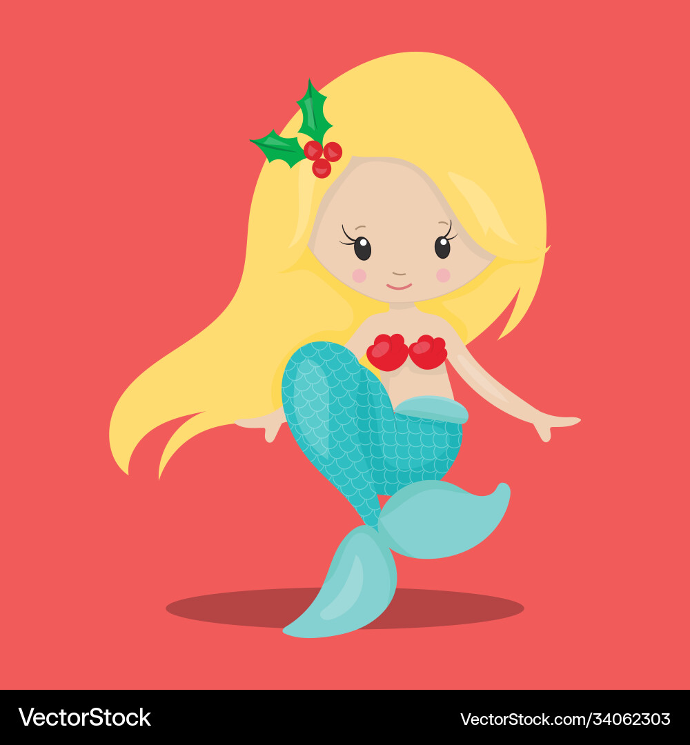 Santa mermaid yellow sit 07 Royalty Free Vector Image