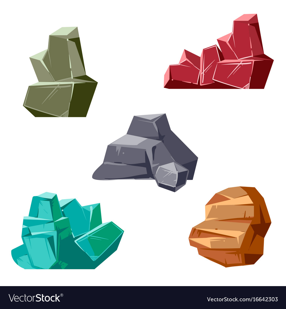 Set of rocks and crystals cartoon isometric 3d Vector Image