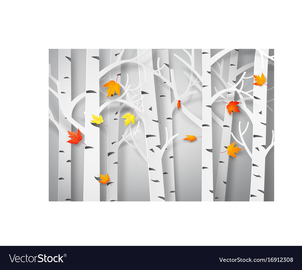 Autumnal forest with falling maple leaves Vector Image