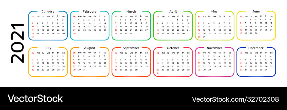 Calendar for 2021 isolated on a white background Vector Image