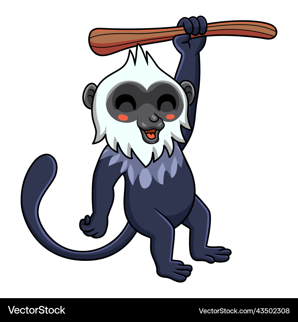 Cute white headed langur cartoon hanging on tree Vector Image