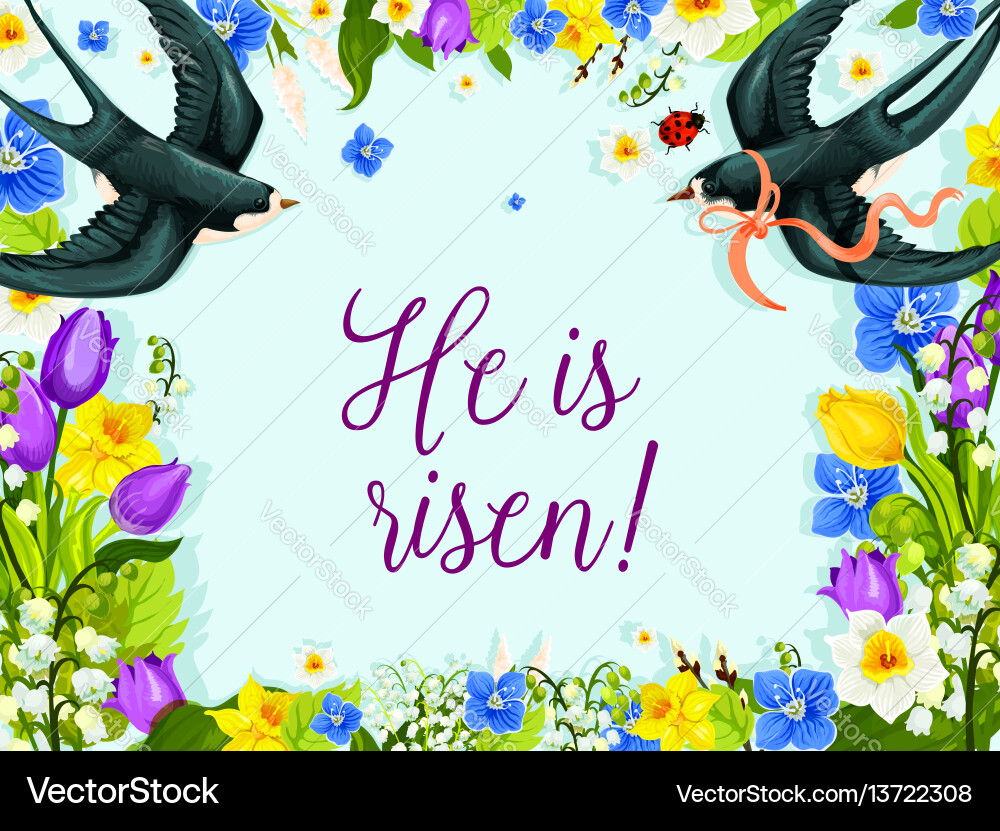 Easter swallows in flower wreath greeting Vector Image