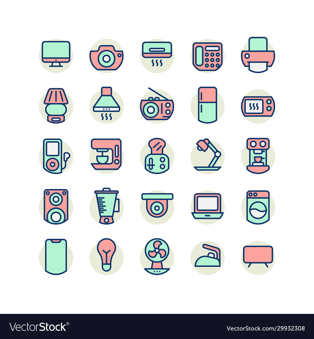 Electrical appliance filled outline icon set Vector Image