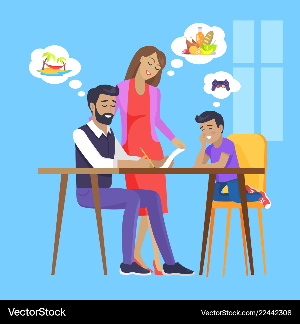 Family meeting by square table Royalty Free Vector Image