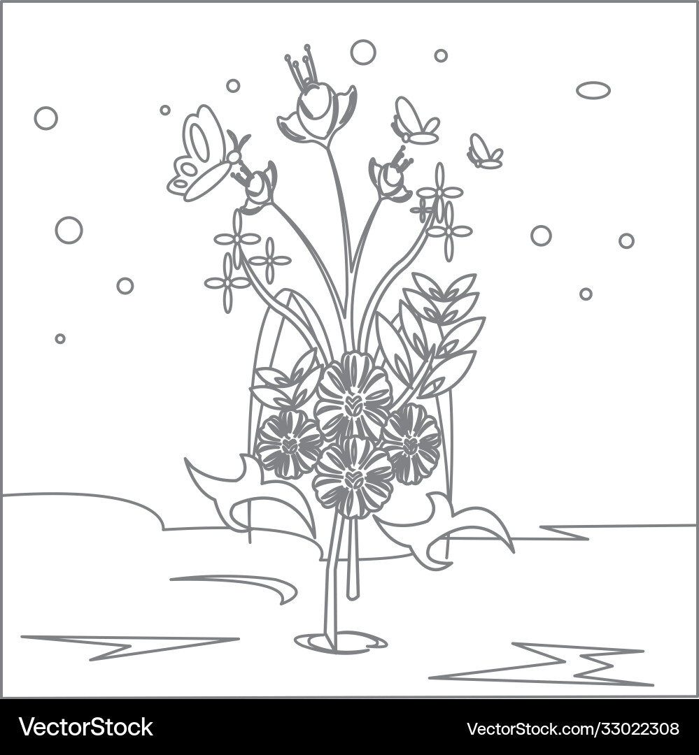 Flower water line detailed design Royalty Free Vector Image