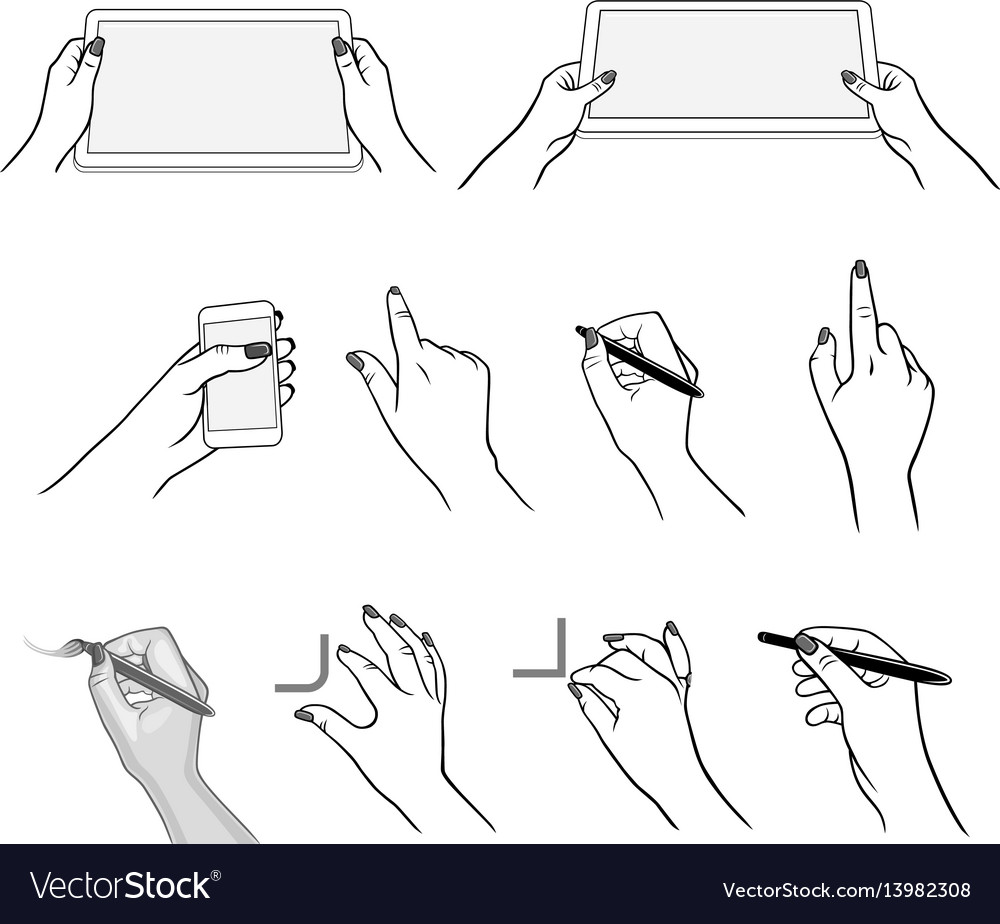 Hands drawing using devices Royalty Free Vector Image