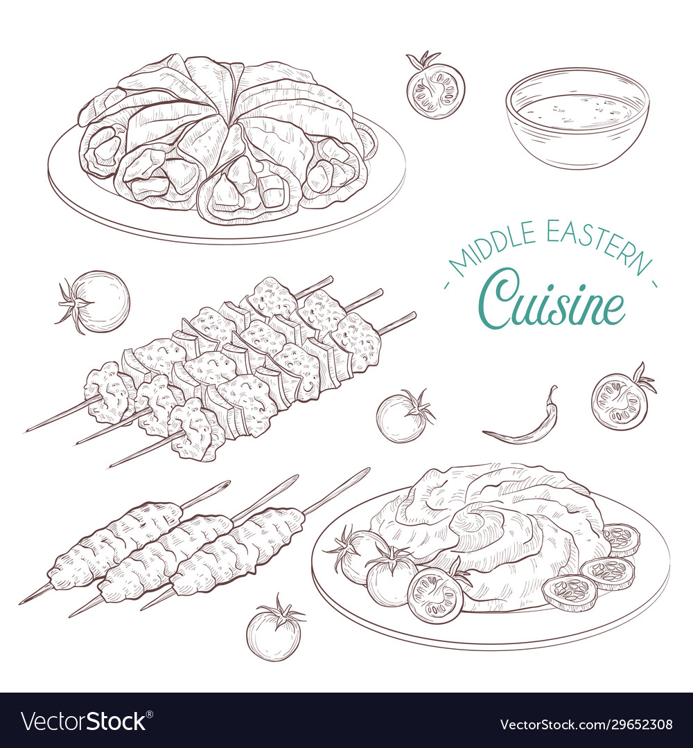 Middle eastern cuisine arabian dishes Royalty Free Vector