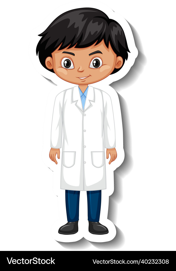 Scientist boy cartoon character sticker Royalty Free Vector
