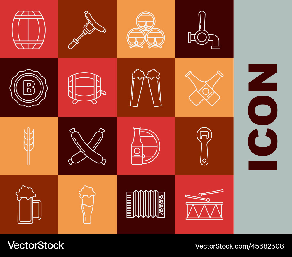 Set line musical instrument drum and drum sticks Vector Image
