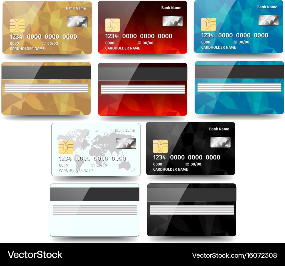 Set realistic detailed credit cards Royalty Free Vector
