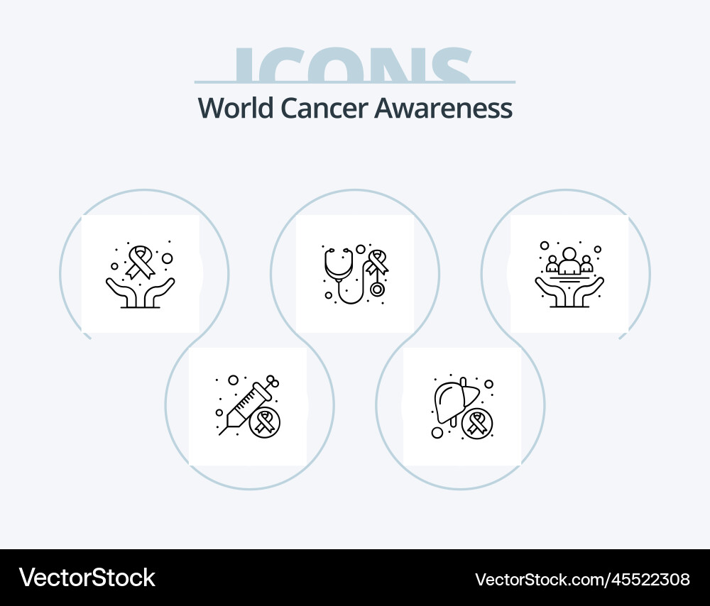World cancer awareness line icon pack 5 icon Vector Image