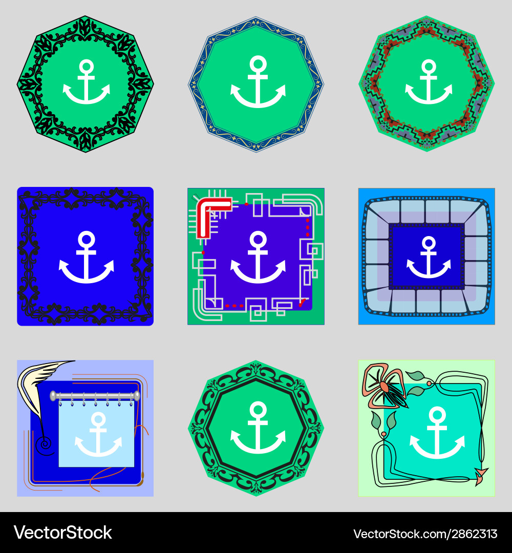 Anchor icon set colourful buttons sign Royalty Free Vector