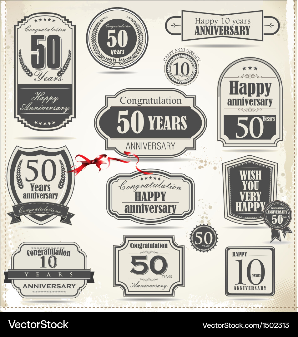 Anniversary retro badge and labels Royalty Free Vector Image