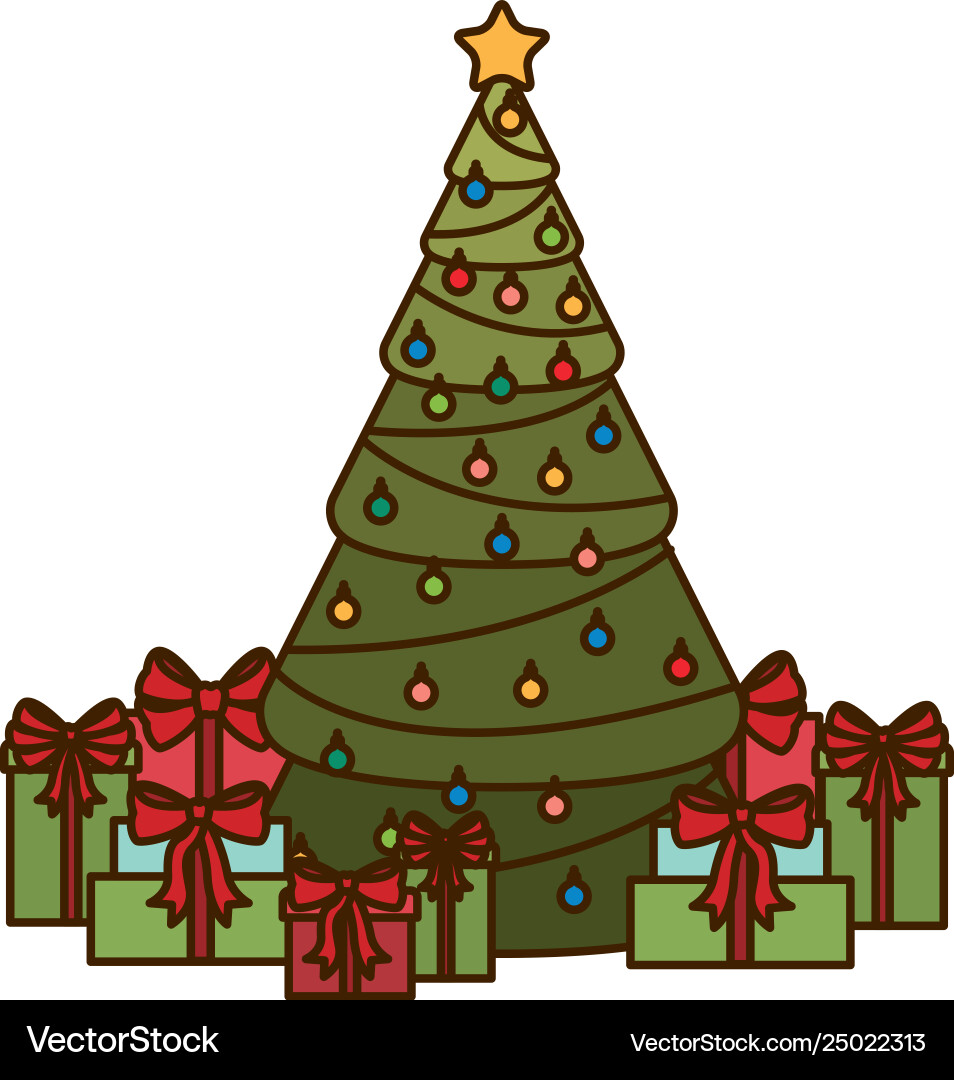 Christmas tree with gifts isolated icon Royalty Free Vector