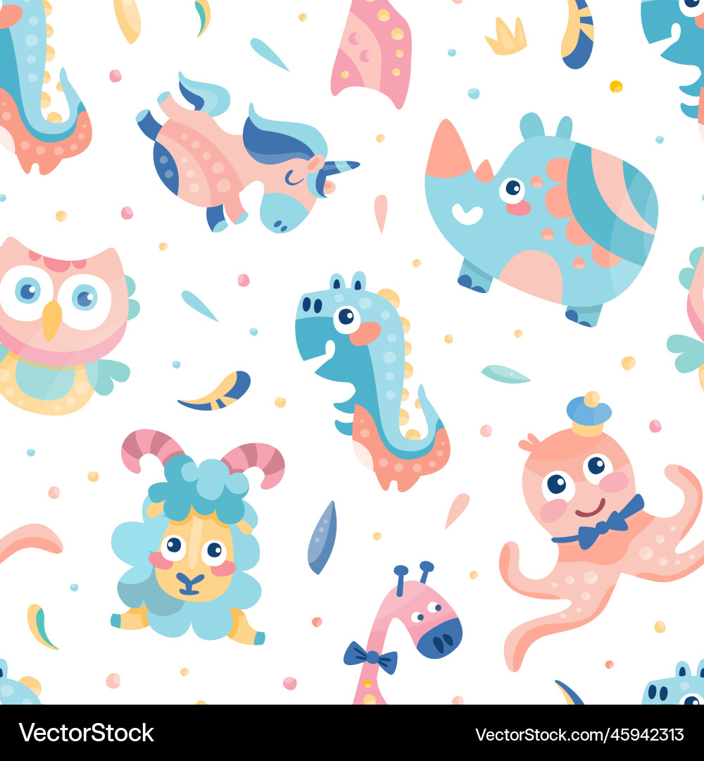 Cute baby animals seamless pattern childish Vector Image