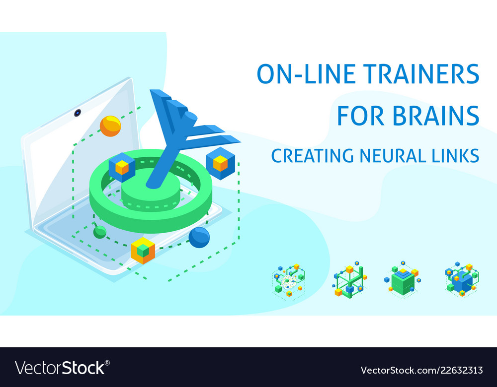 Isometric brain development concept creating neur Vector Image