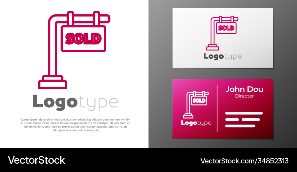 Logotype line hanging sign with text sold icon Vector Image