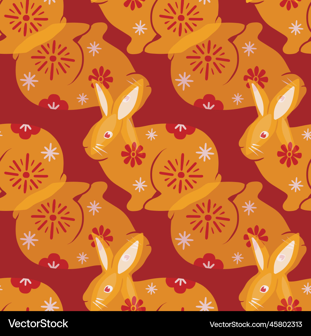 Lunar year of the rabbit 2023 seamless pattern Vector Image