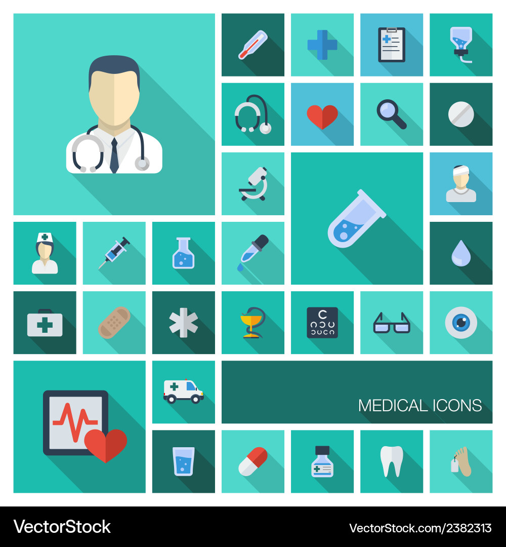 Medical flat colored icons with long shadows Vector Image