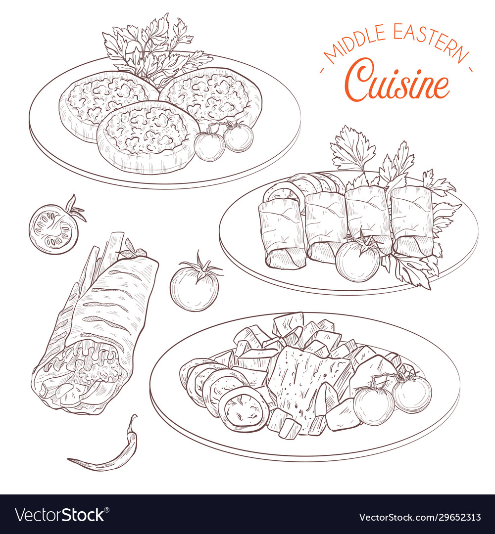 Middle eastern cuisine arabian dishes Royalty Free Vector