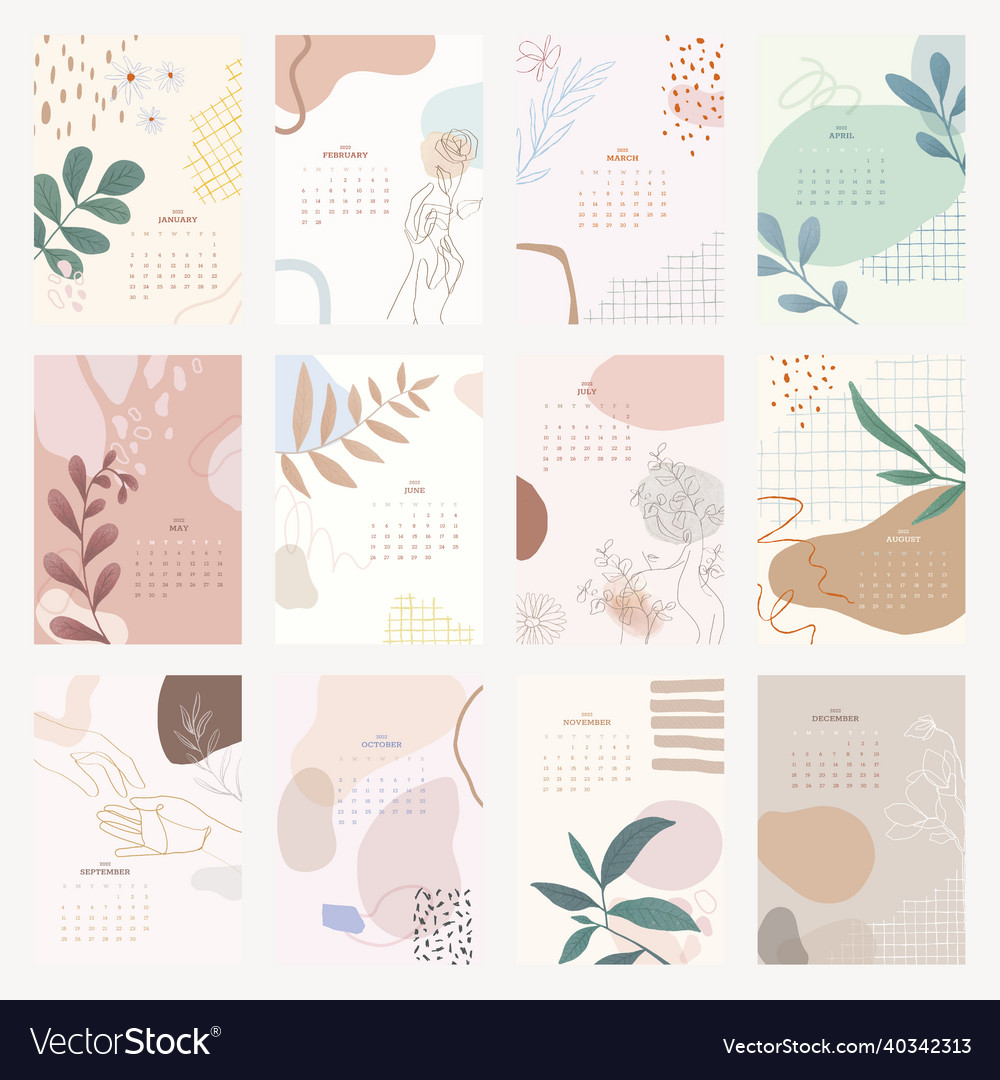 Pastel floral botanical yearly calendar Royalty Free Vector